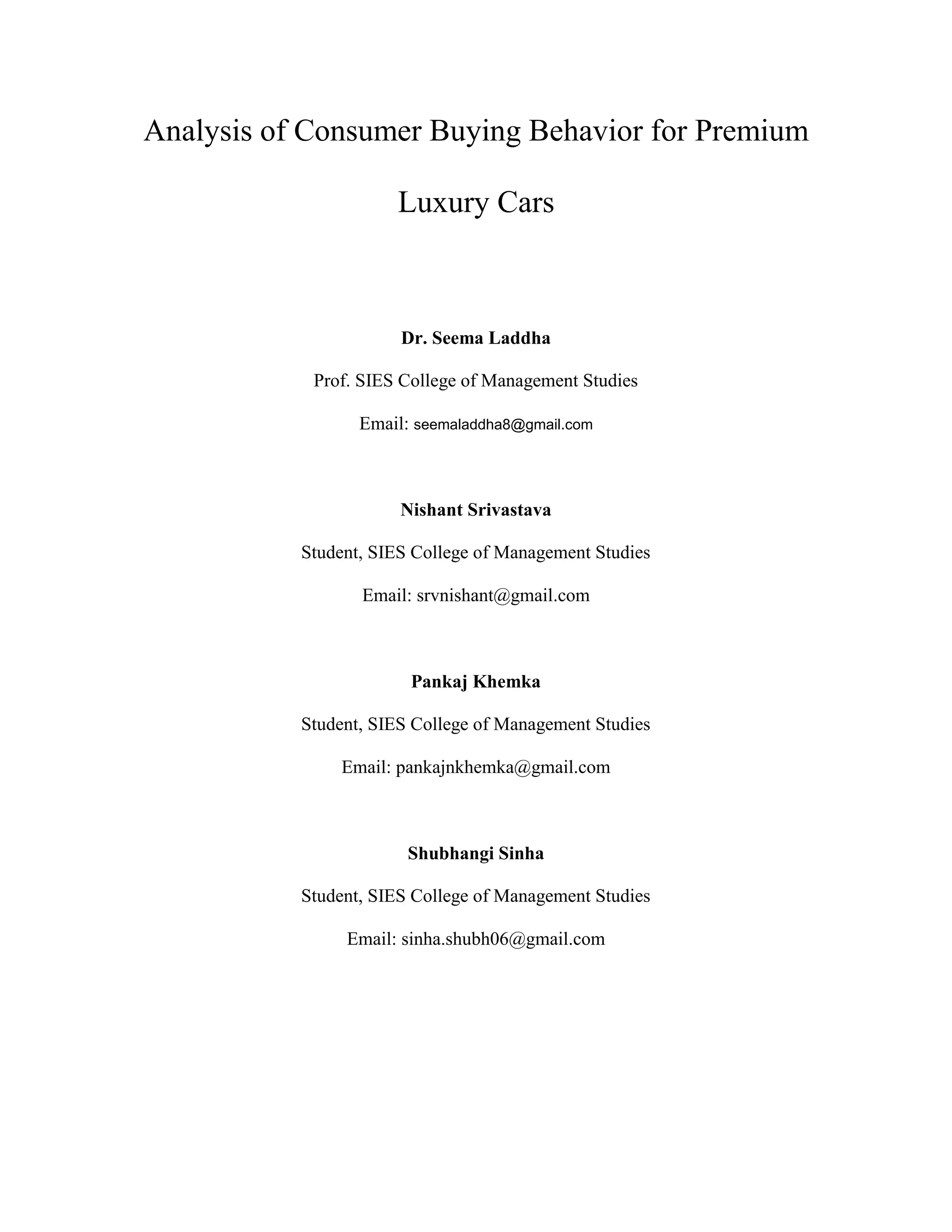 Analysis of consumer buying behavior for premium luxury cars copy | PDF