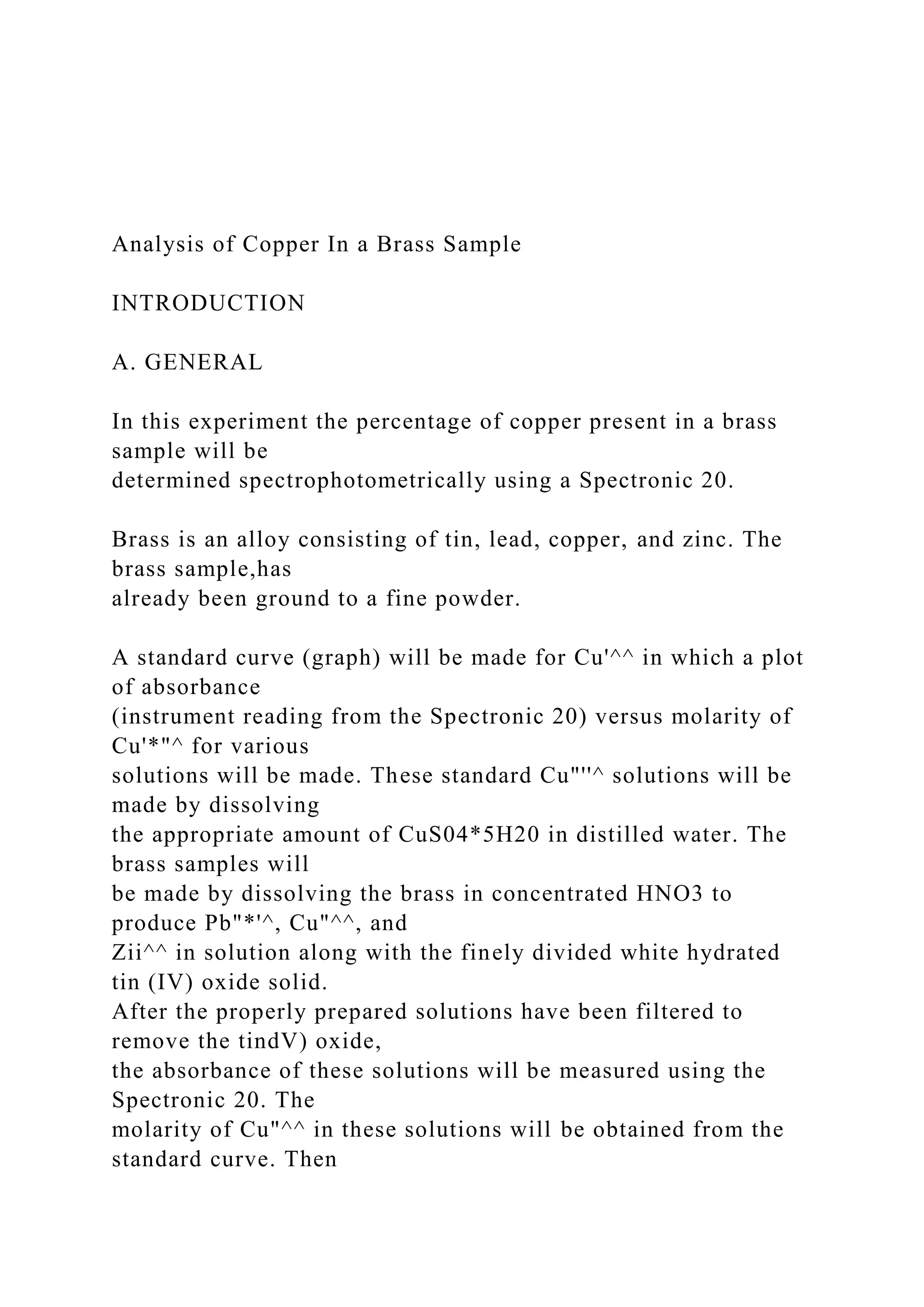 Analysis of Copper In a Brass SampleINTRODUCTIONA. GEN.docx | Chemistry ...