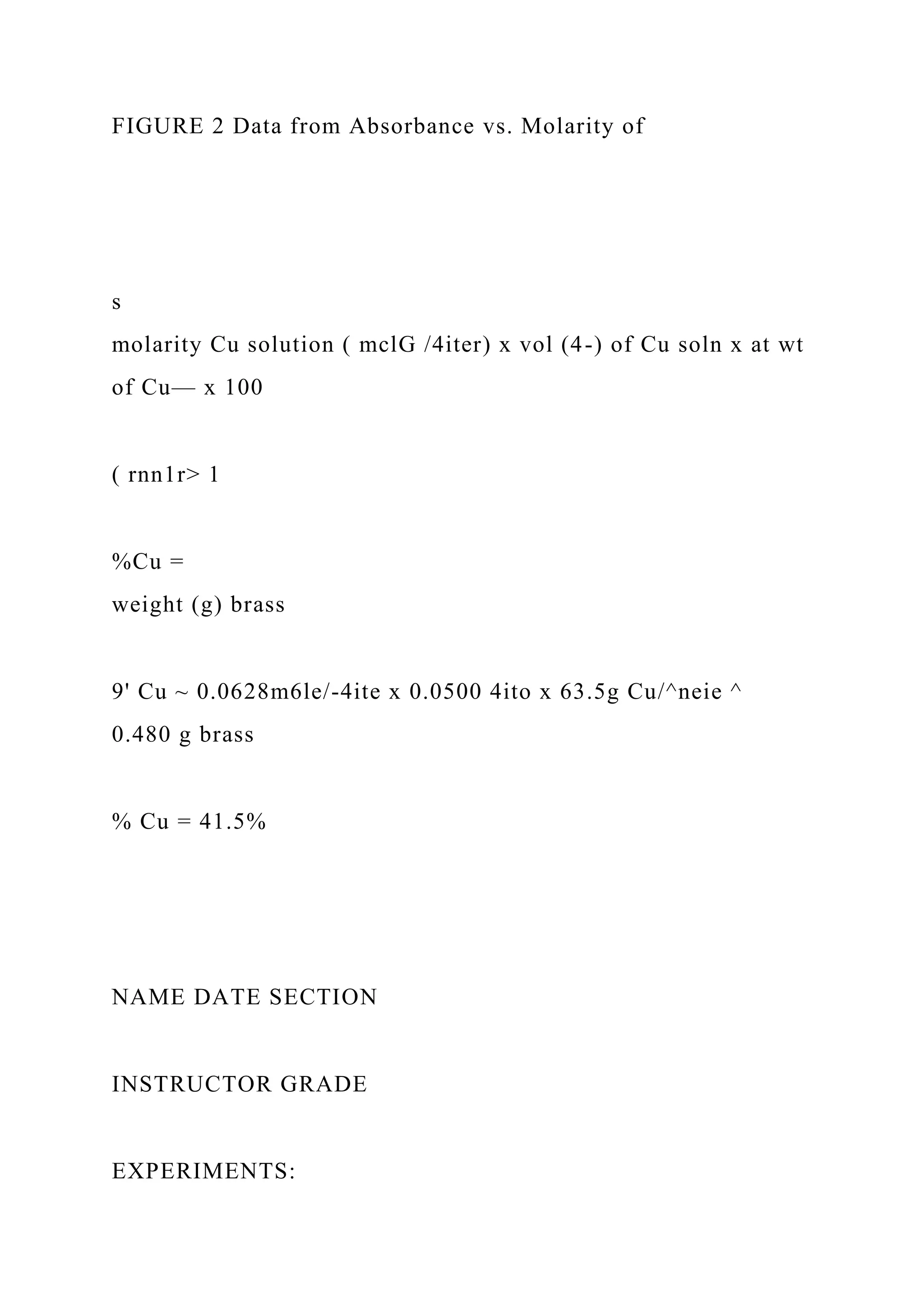 Analysis of Copper In a Brass SampleINTRODUCTIONA. GEN.docx | Chemistry ...