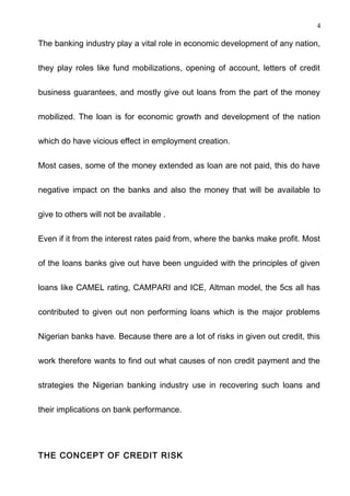 Analysis of credit risks and loan recovery strategies in nig | DOC