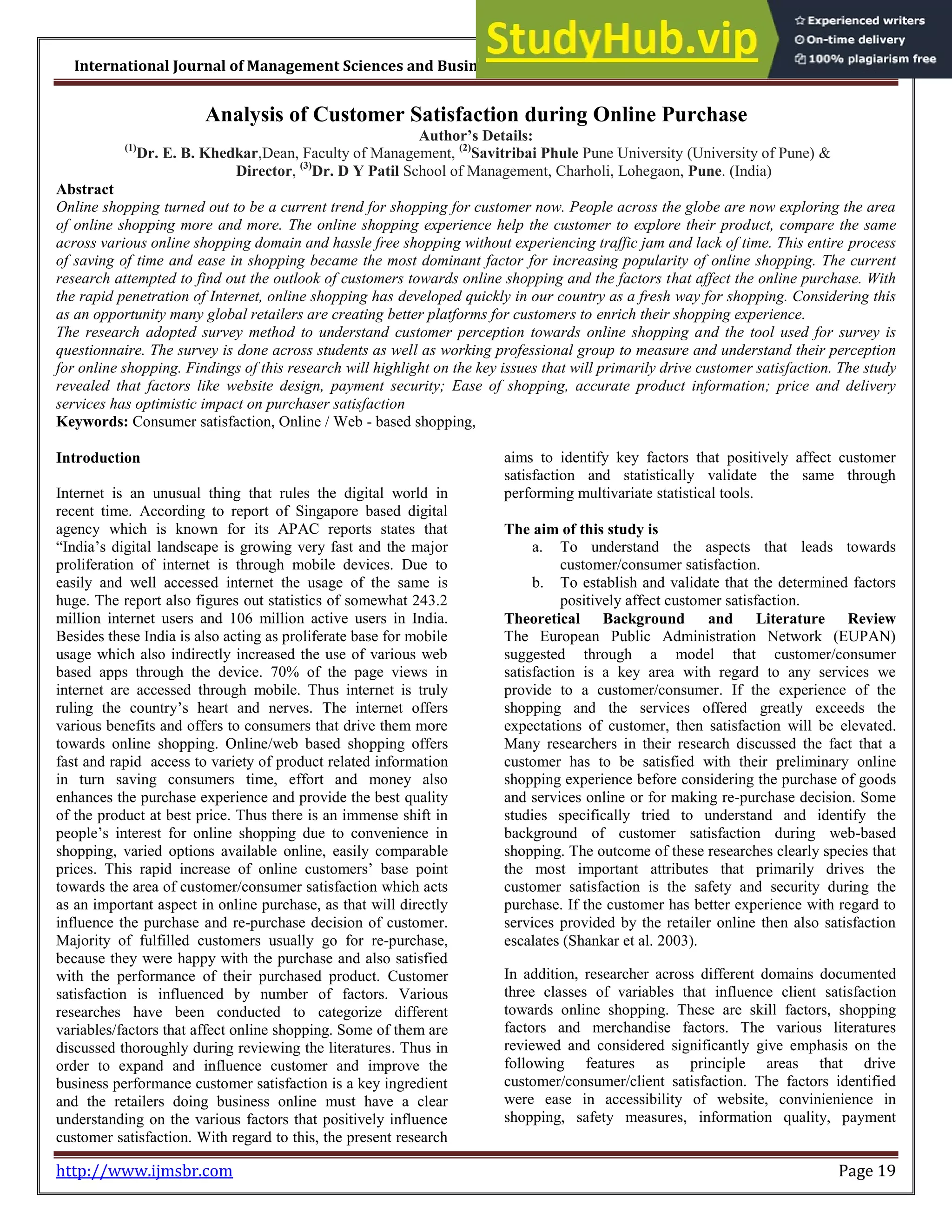 Analysis of Customer Satisfaction during Online Purchase.pdf | Internet | Computing
