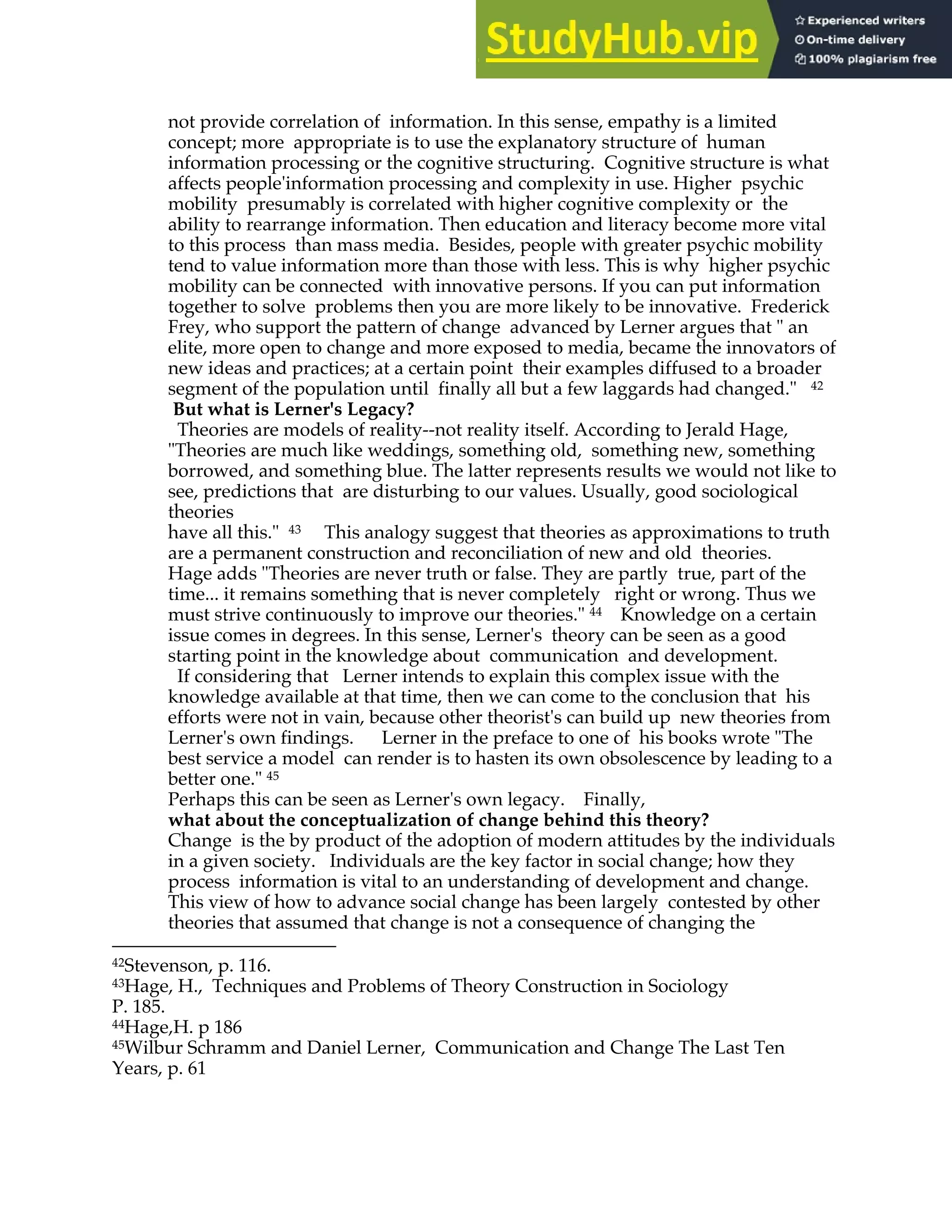 ANALYSIS OF DANIEL LERNER S THEORY OF COMMUNICATION AND DEVELOPMENT | PDF