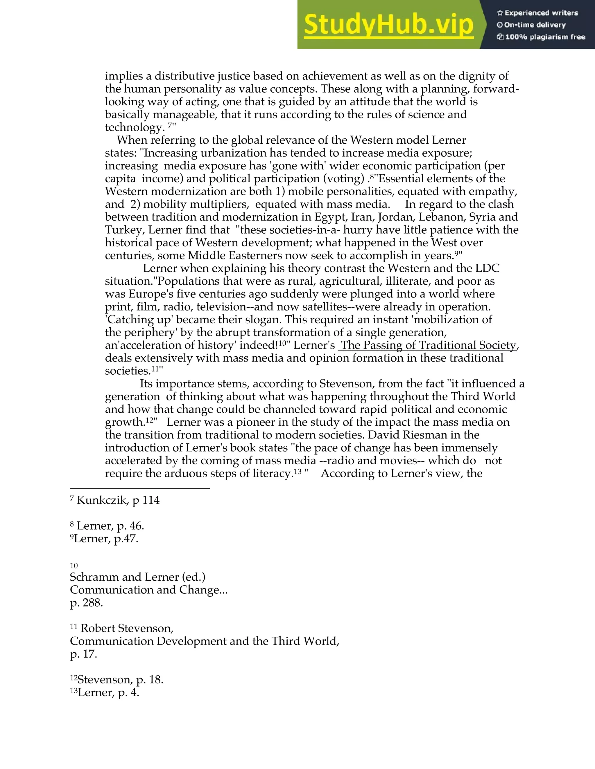 ANALYSIS OF DANIEL LERNER S THEORY OF COMMUNICATION AND DEVELOPMENT | PDF