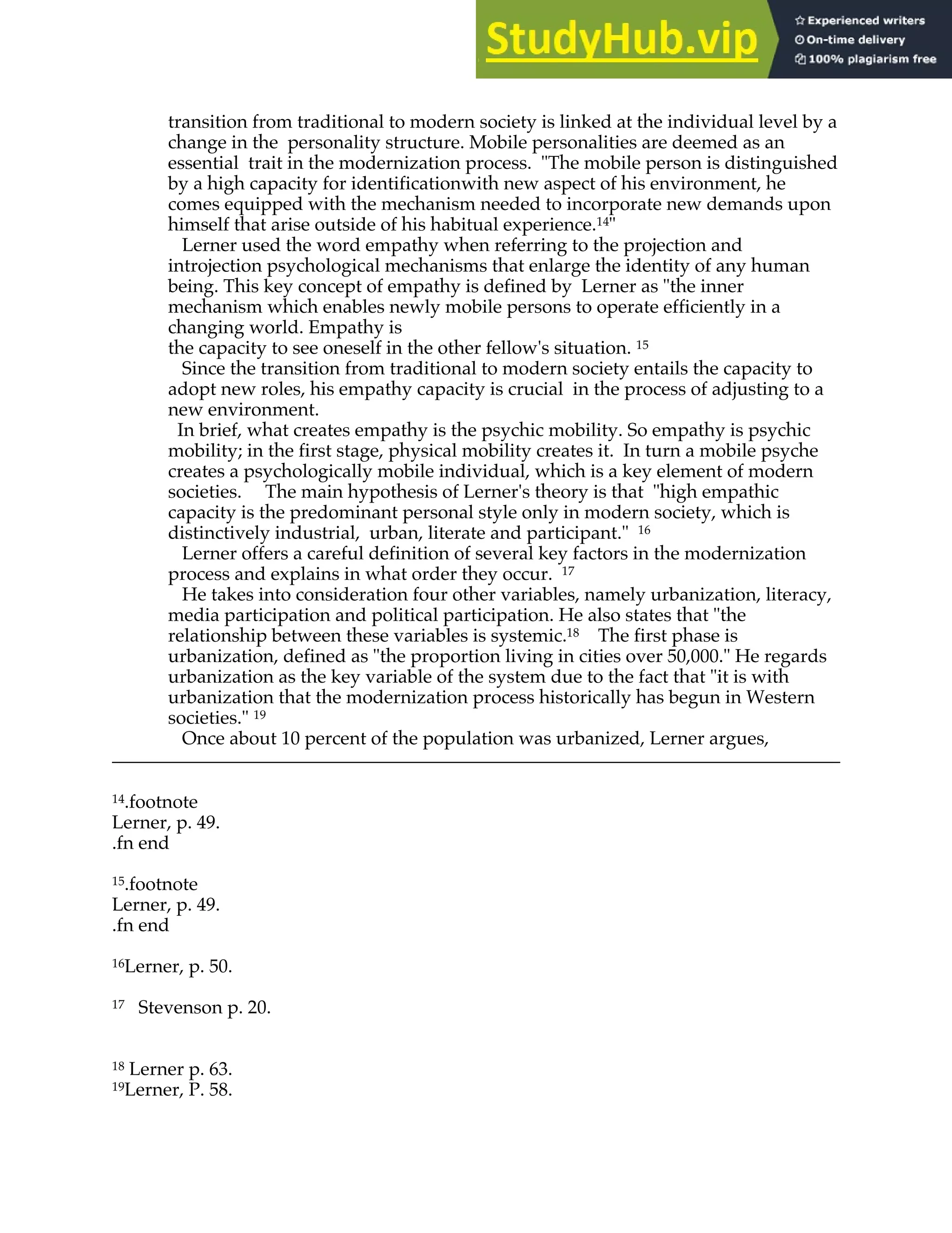 ANALYSIS OF DANIEL LERNER S THEORY OF COMMUNICATION AND DEVELOPMENT | PDF