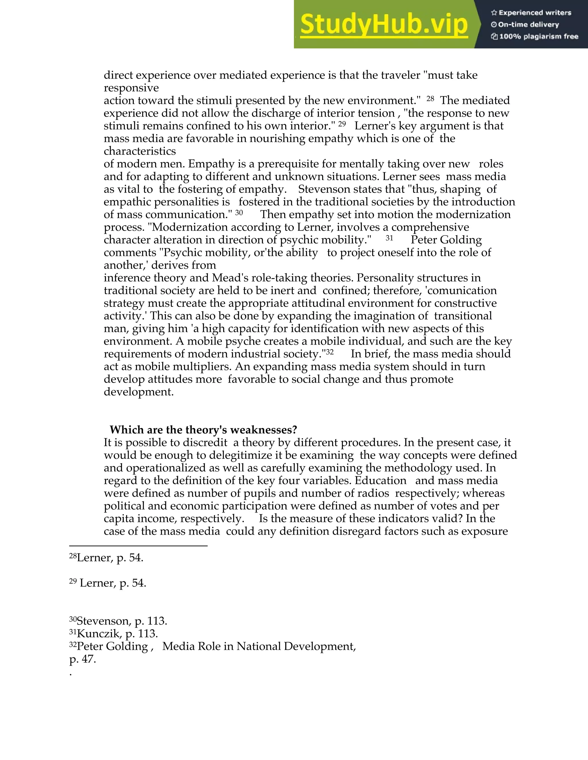 ANALYSIS OF DANIEL LERNER S THEORY OF COMMUNICATION AND DEVELOPMENT | PDF