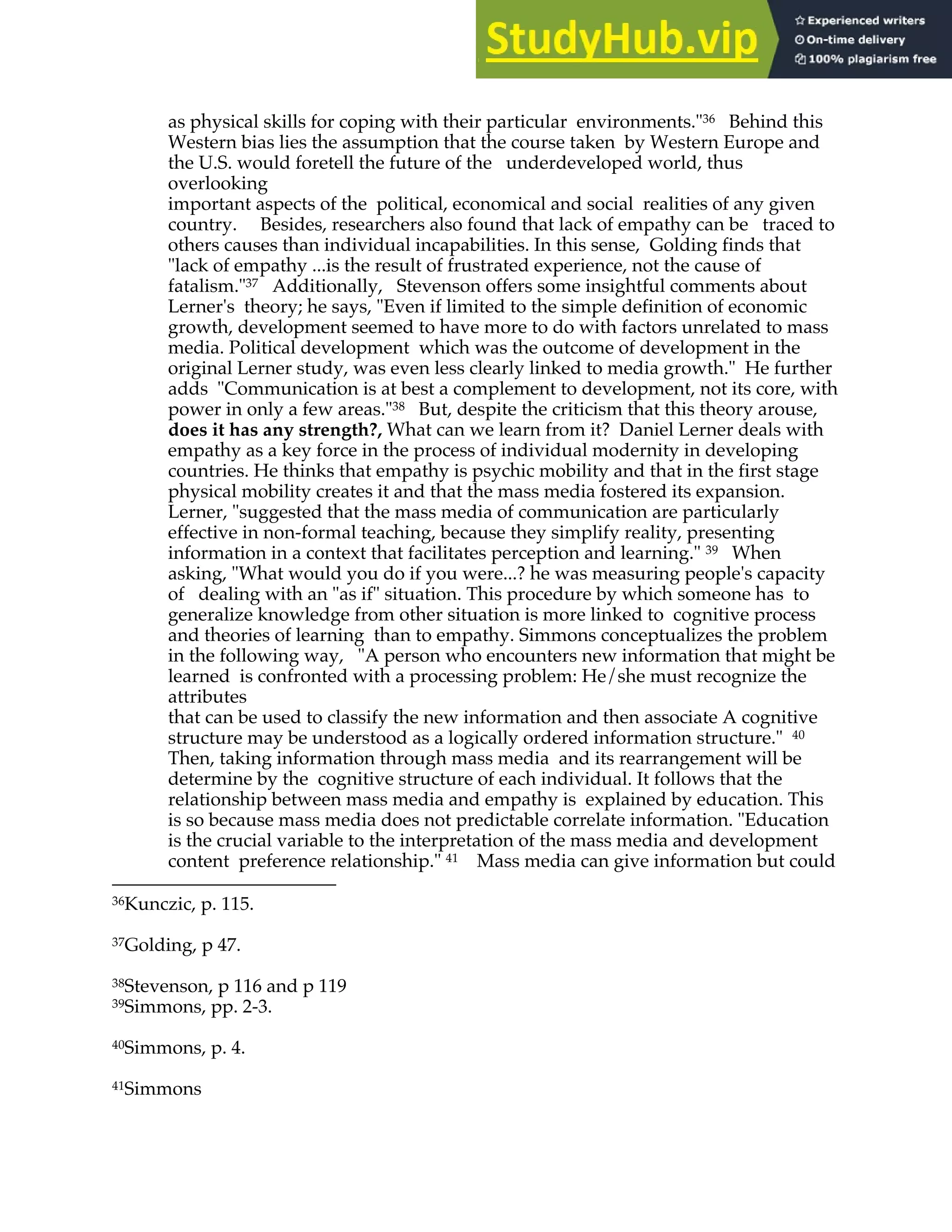 ANALYSIS OF DANIEL LERNER S THEORY OF COMMUNICATION AND DEVELOPMENT | PDF