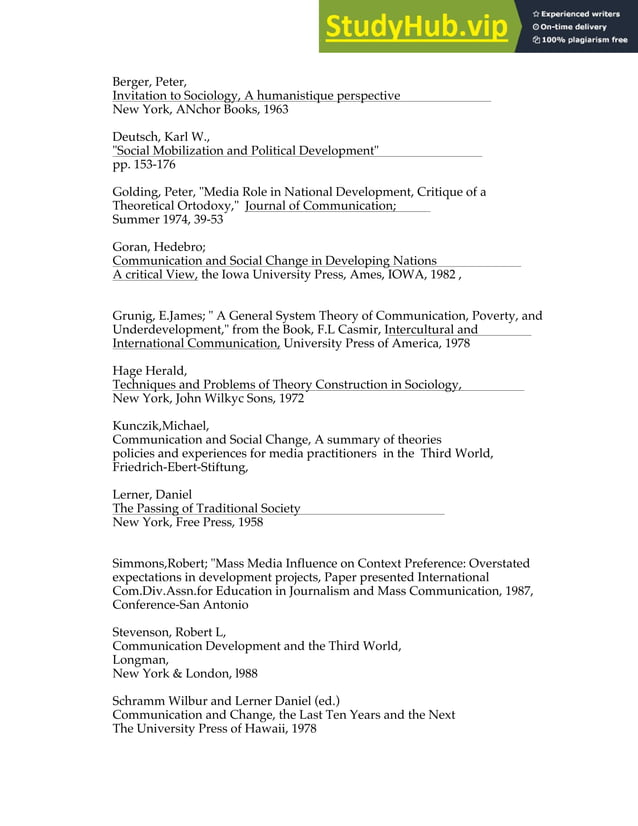 ANALYSIS OF DANIEL LERNER S THEORY OF COMMUNICATION AND DEVELOPMENT ...