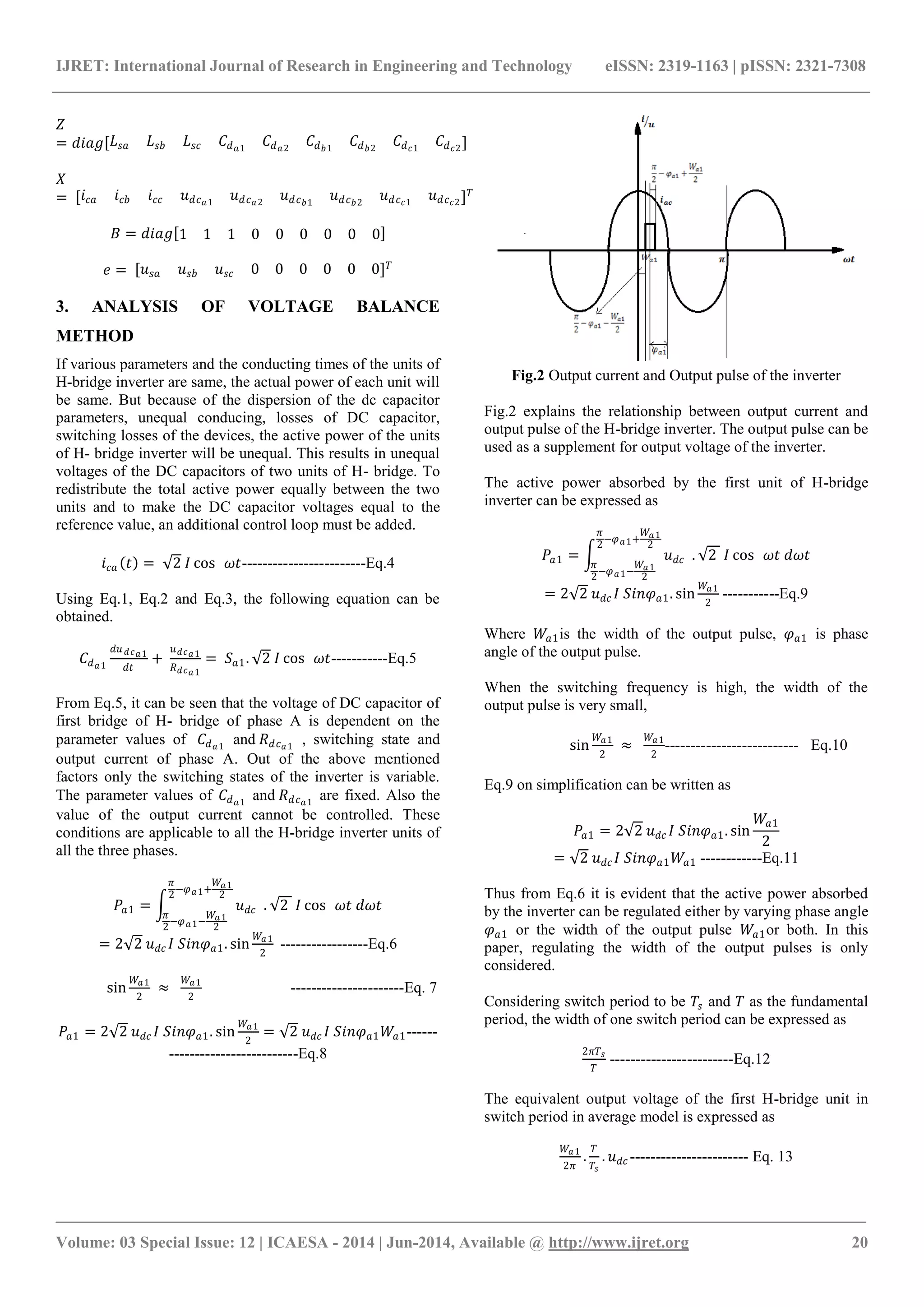 Analysis of dc capacitor voltage balance method for h bridge inverter ...