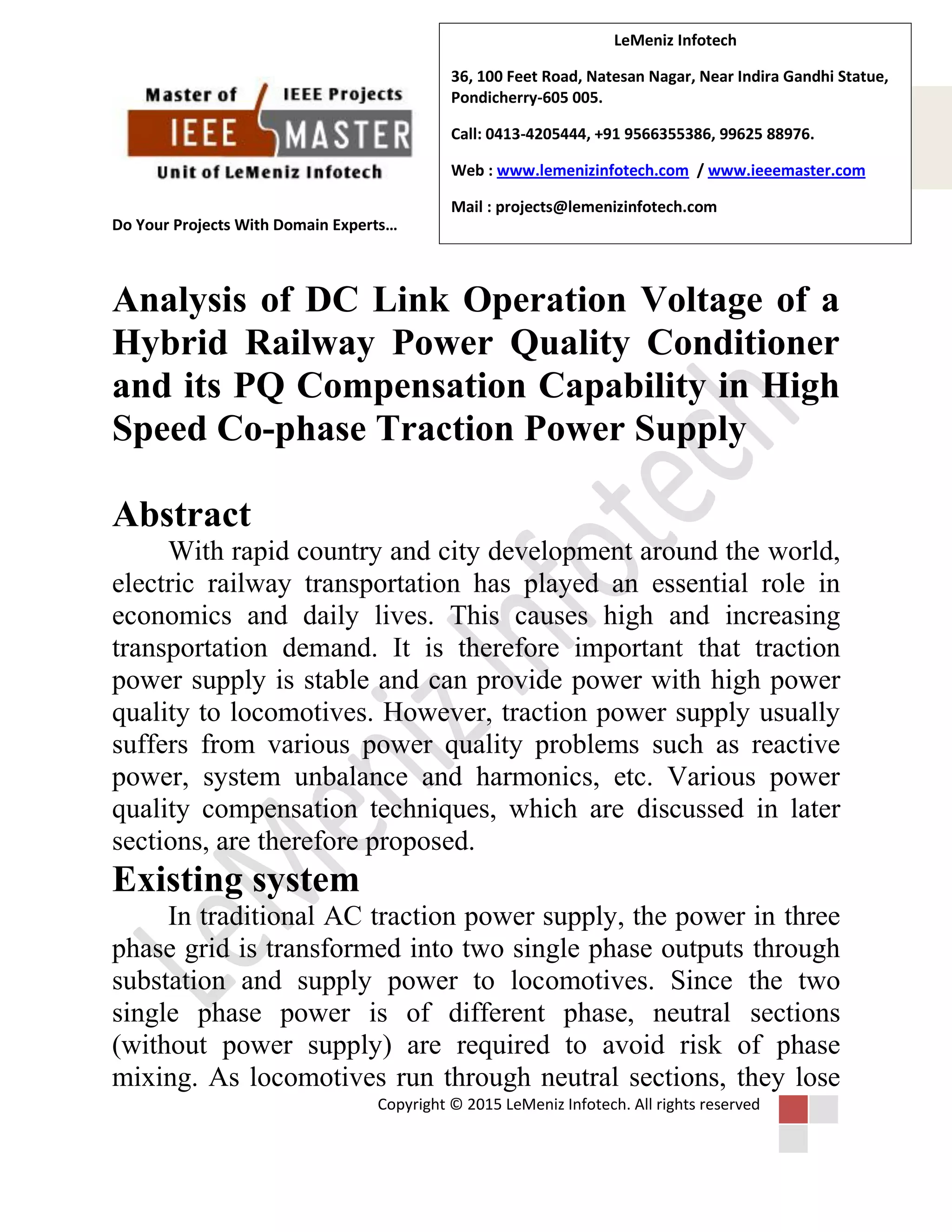 Analysis Of Dc Link Operation Voltage Of A Hybrid Railway Power Quality Conditioner And Its Pq