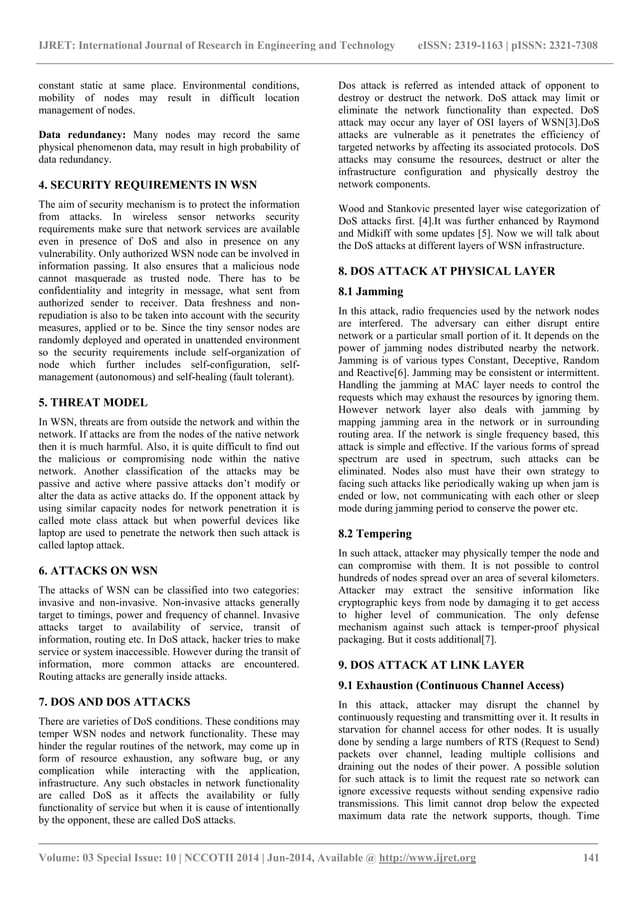 Analysis of denial of service (dos) attacks in wireless sensor networks | PDF | Internet of ...