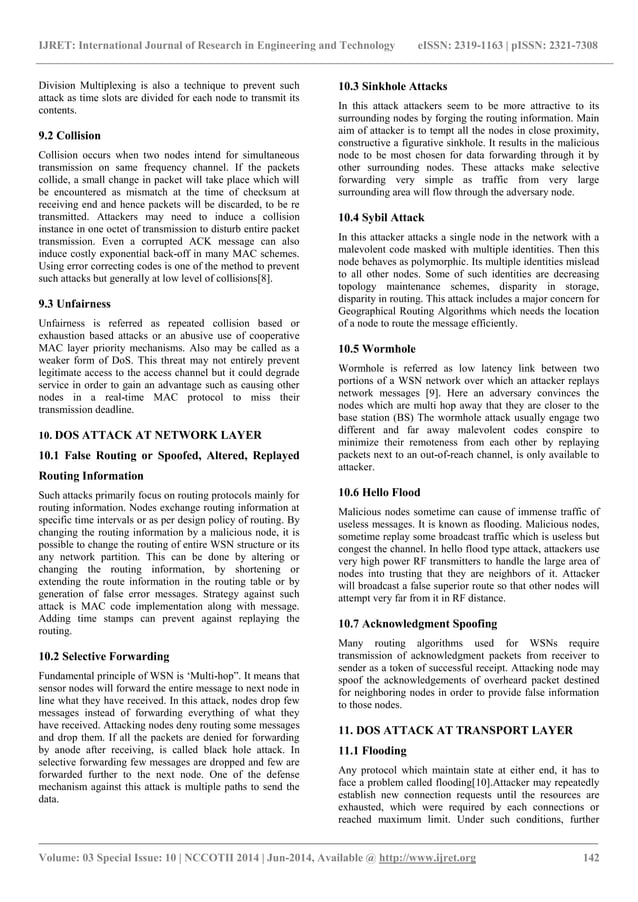 Analysis of denial of service (dos) attacks in wireless sensor networks | PDF | Internet of ...