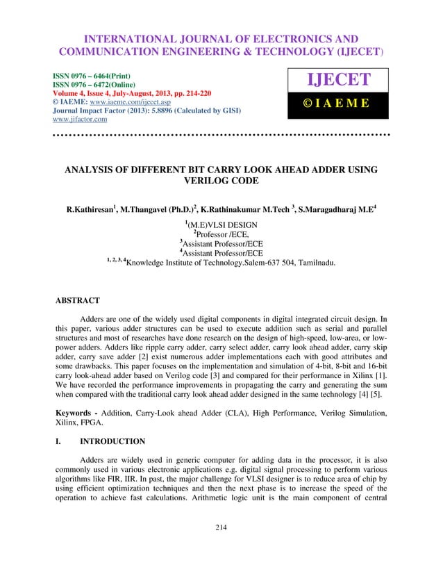 Analysis of different bit carry look ahead adder using verilog code 2 | PDF