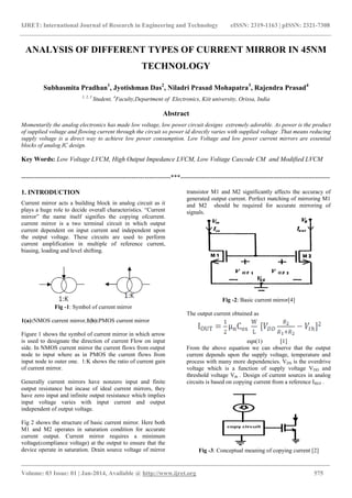 Analysis of different types of current mirror in 45 nm technology | PDF