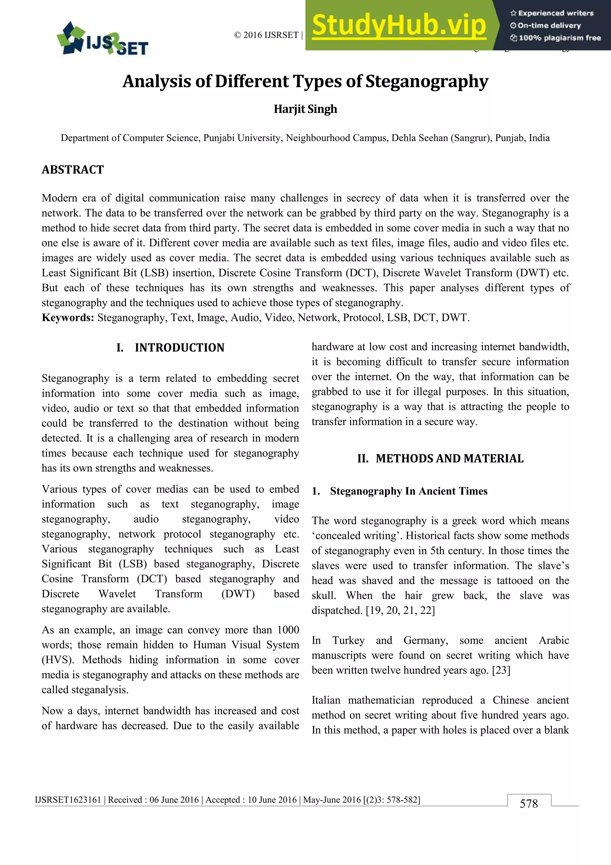 Analysis Of Different Types Of Steganography | PDF
