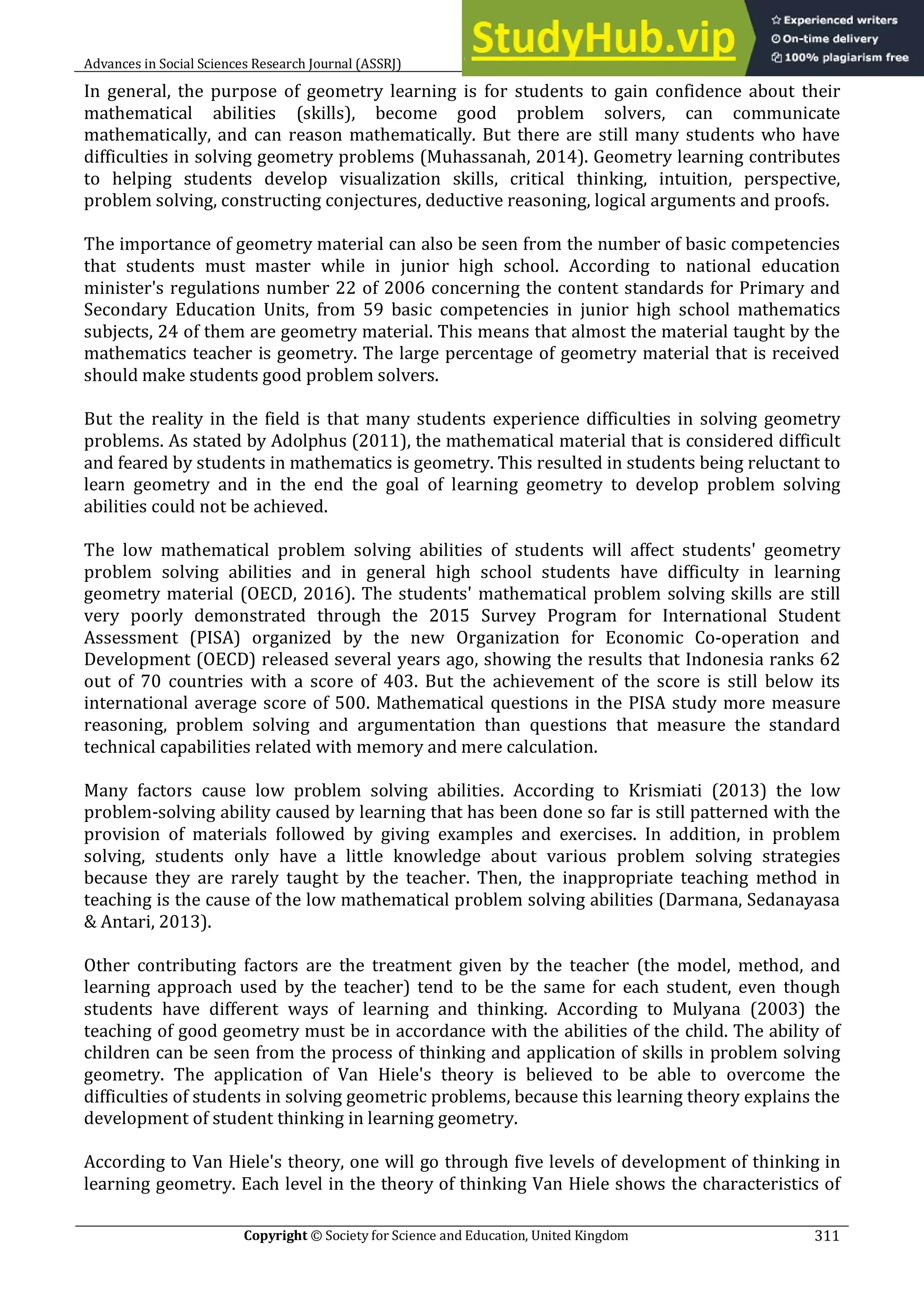Analysis Of Difficulty Of Student S Geometry Problem Solving Based On Van Hiele S Thinking ...