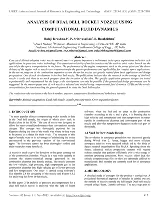 Analysis of dual bell rocket nozzle using computational fluid dynamics | PDF