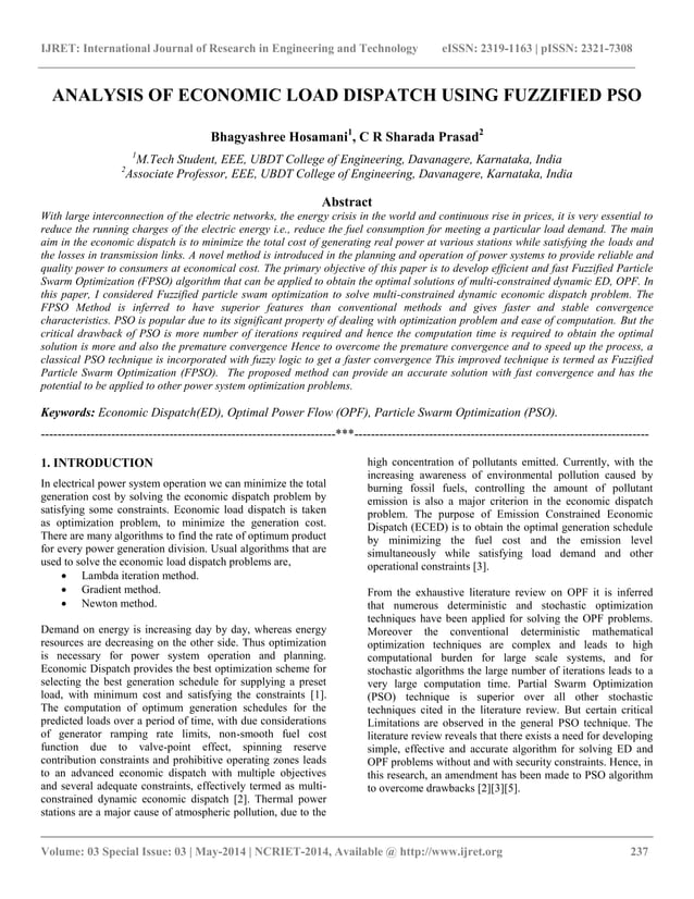 Analysis of economic load dispatch using fuzzified pso | PDF | Gas and ...