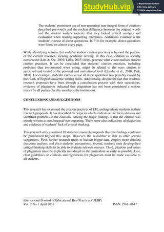 Analysis Of Efl Students Citation Practices And Problems In Academic ...