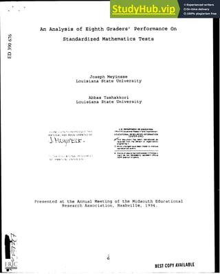 Analysis Of Eighth Graders Performance On Standardized Mathematics ...