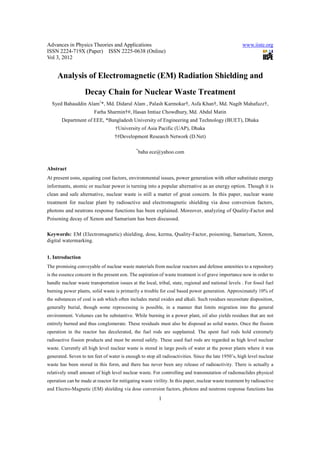 Analysis of electromagnetic (em) radiation shielding and decay chain ...