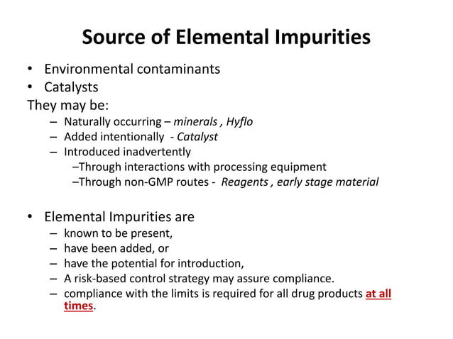 Analysis of elemental impurities in API | PPTX | Pharmaceutical ...