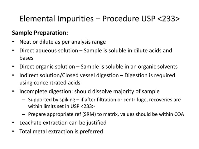 Analysis of elemental impurities in API | PPTX | Pharmaceutical ...