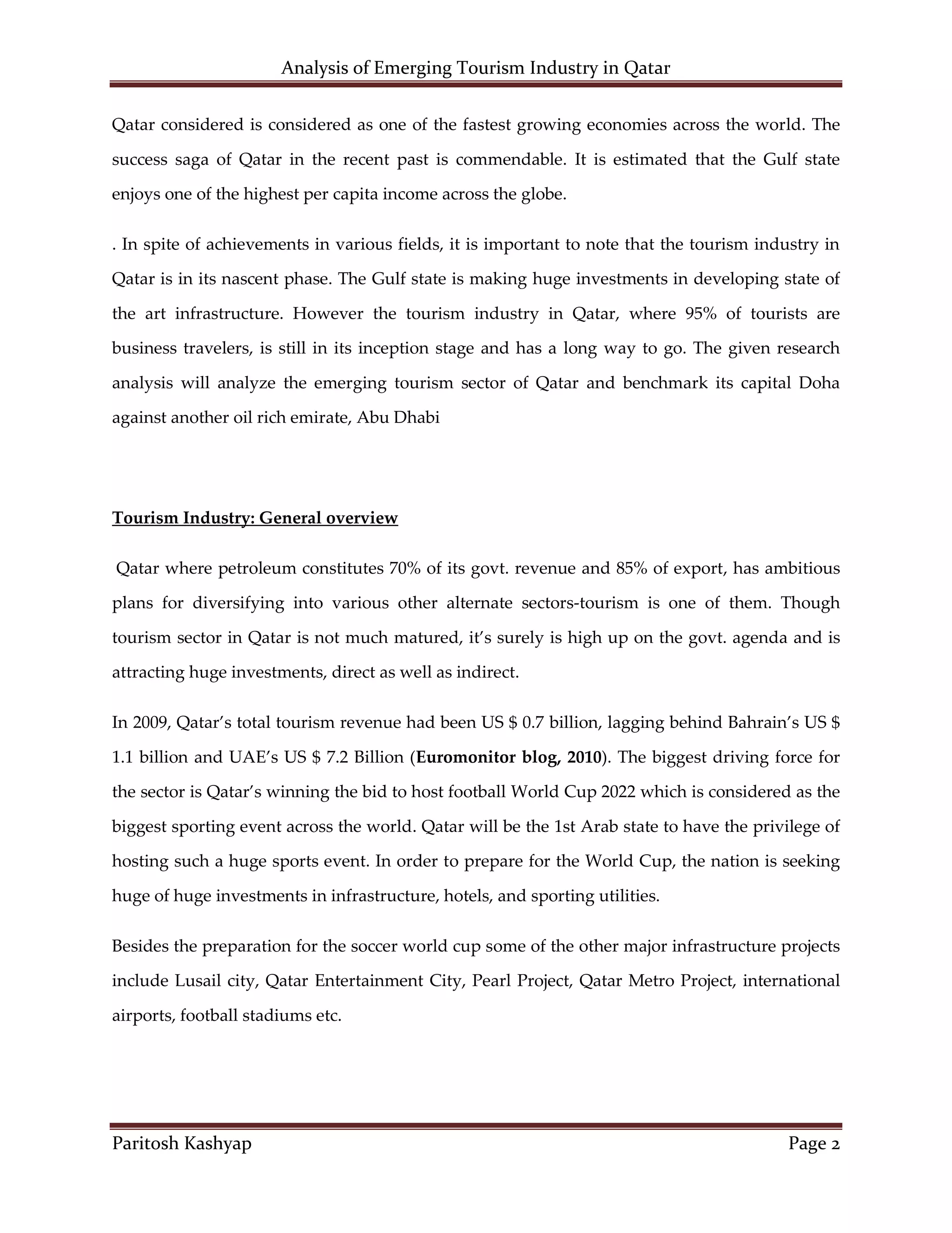 Analysis of emerging tourism industry in qatar | DOCX