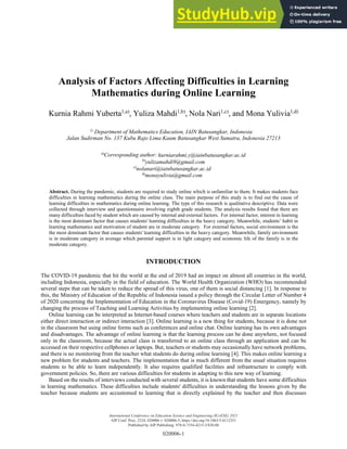 Analysis Of Factors Affecting Difficulties In Learning Mathematics During Online Learning | PDF
