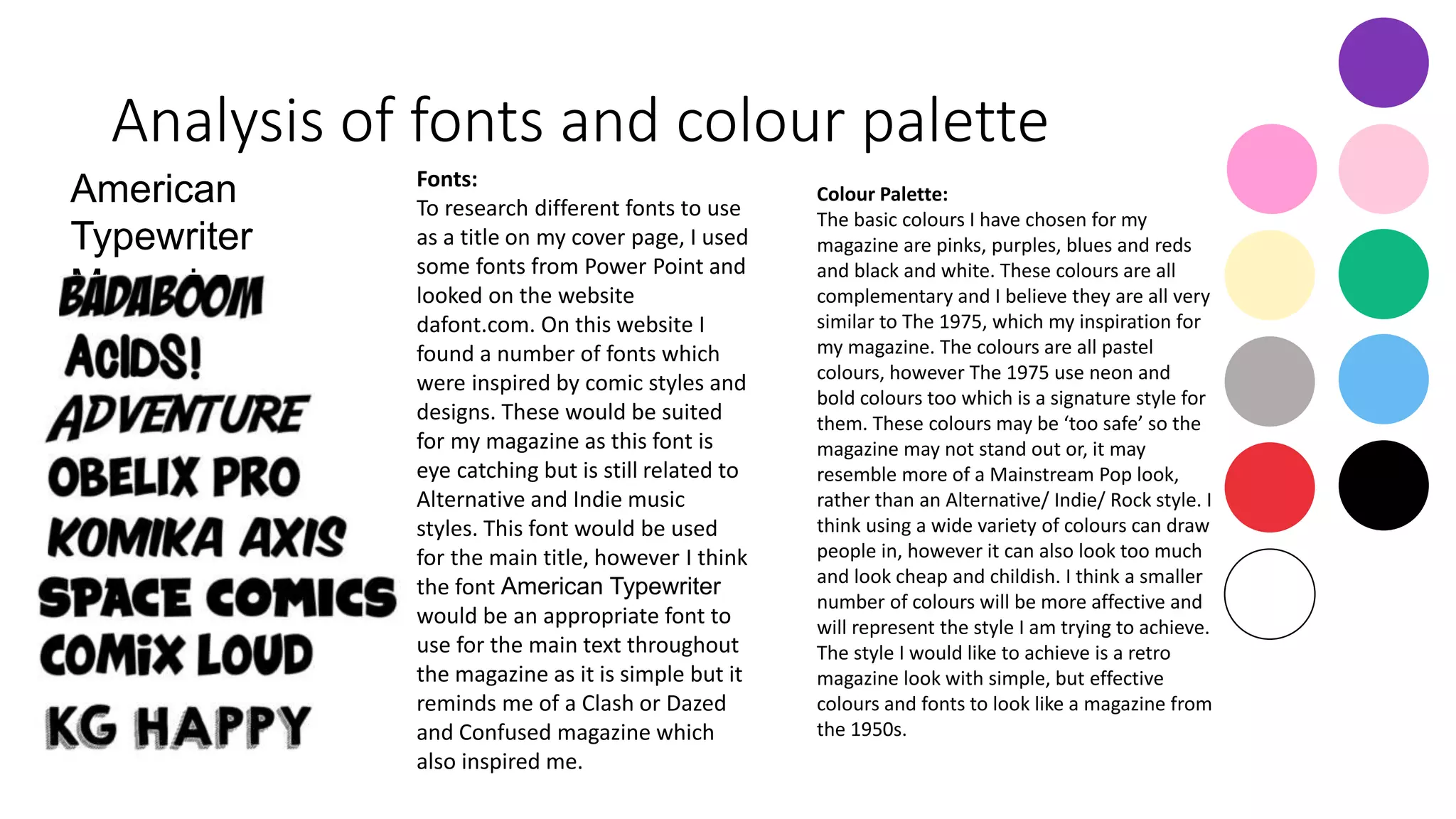 Analysis of fonts and colours | PPTX