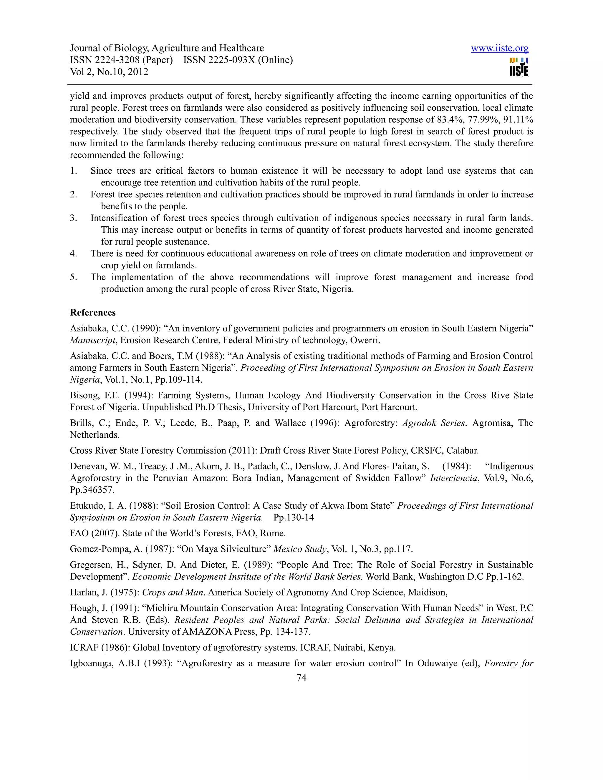 Analysis of forest tree species retention and cultivation in rural ...