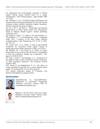 Analysis of fuel consumption and oxides of nitrogen using oxygen enriched air in compression ...