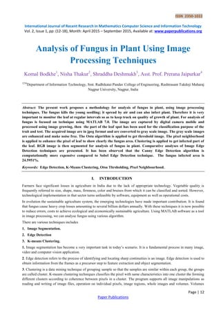 Analysis of Fungus in Plant Using Image Processing Techniques | PDF