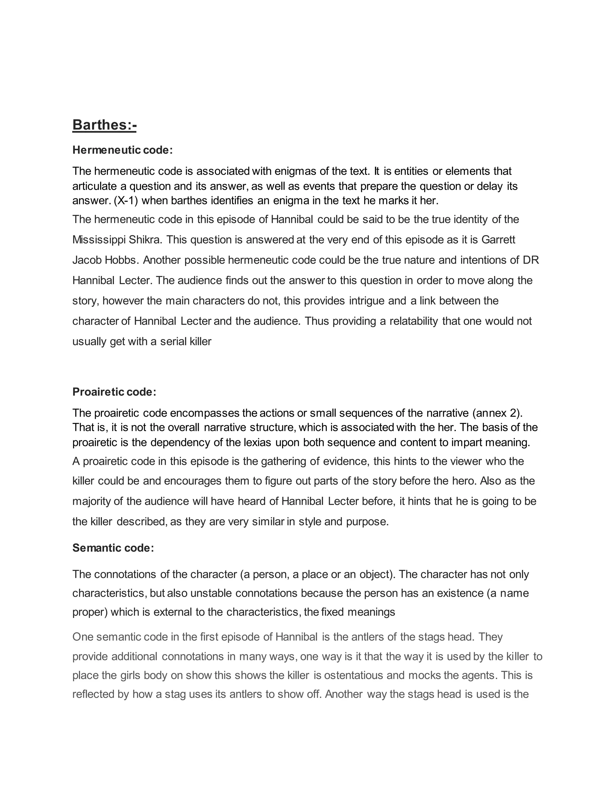 Analysis of hannibal tv show season 1 episode1-aperitif | DOCX