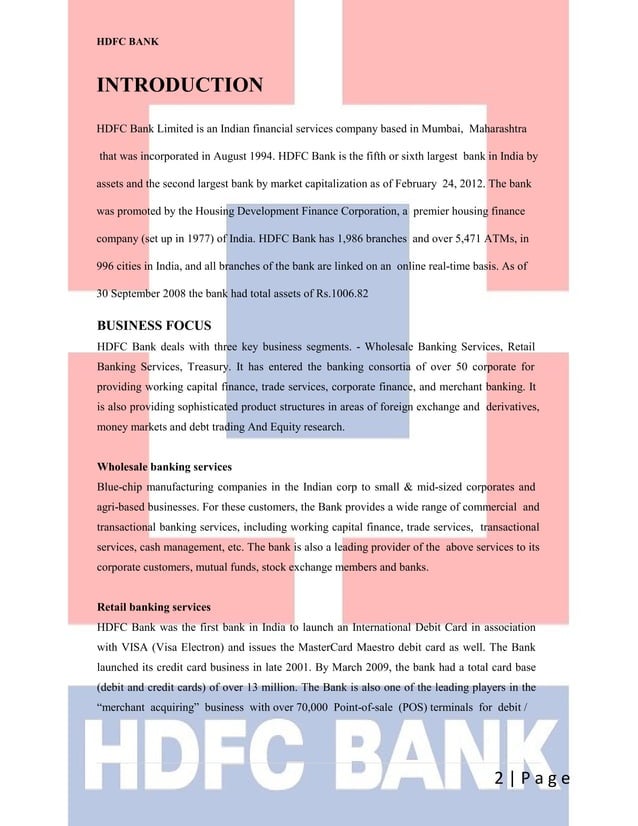 Analysis of HDFC bank complete | PPT | Credit Cards | Personal Debt