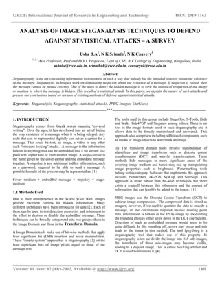 Analysis of image steganalysis techniques to defend against statistical attacks – a survey | PDF ...
