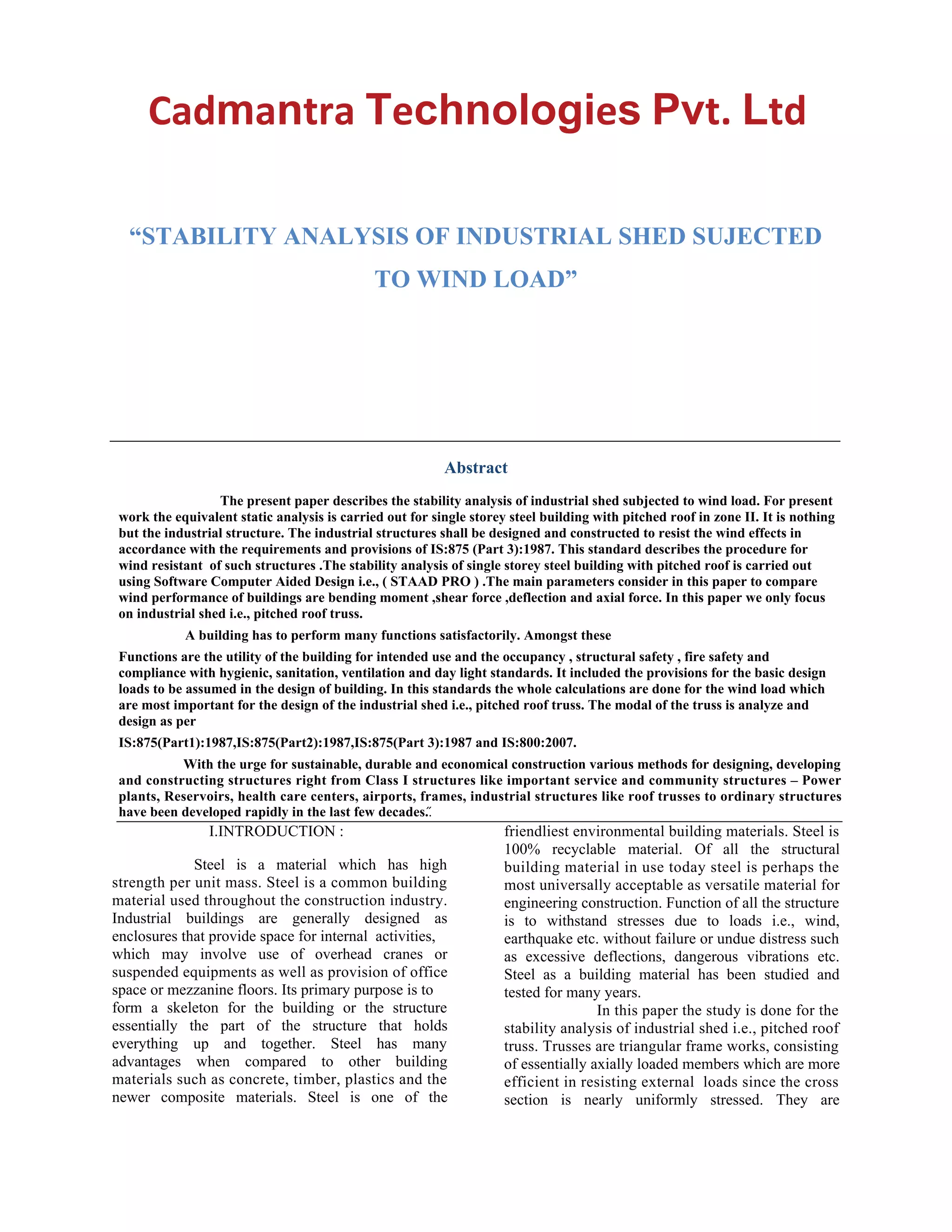 Analysis of industrial shed | PDF