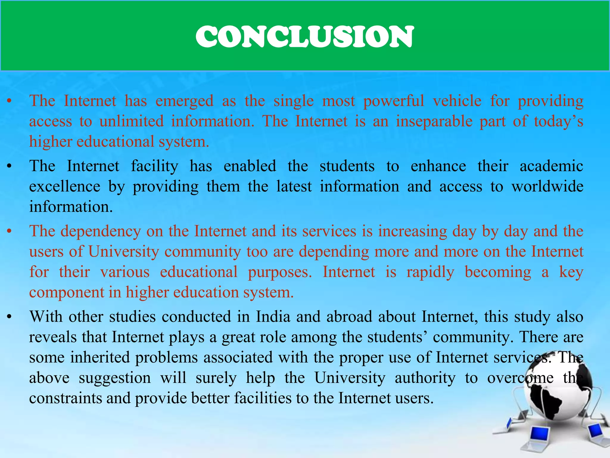 Analysis of internet access and use by students | PPTX