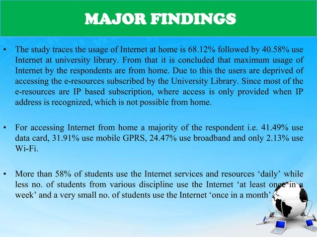 Analysis of internet access and use by students | PPTX | Internet for ...