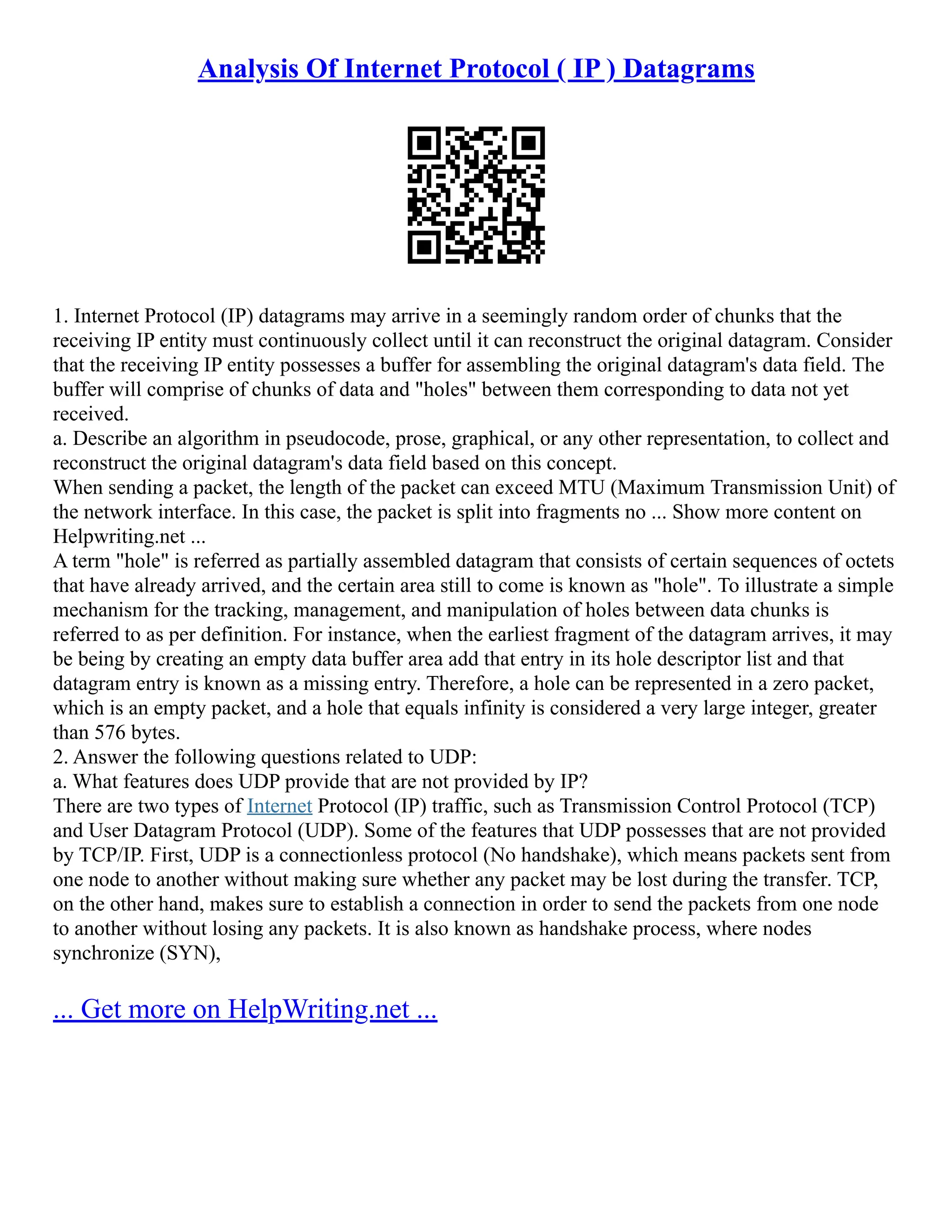 Analysis Of Internet Protocol ( IP ) Datagrams | PDF