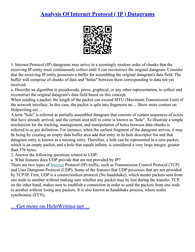 Analysis Of Internet Protocol ( IP ) Datagrams | PDF
