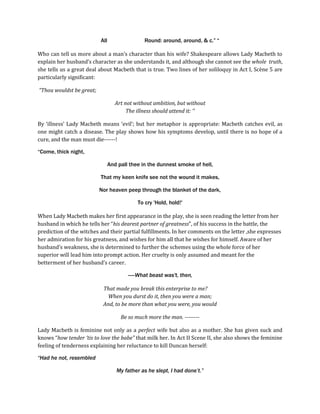 ANALYSIS OF LADY MACBETH IN WILLIAM SHAKESPEARE'S MACBETH ...