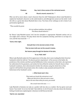 Analysis of lady macbeth in william shakespeare's macbeth | PDF