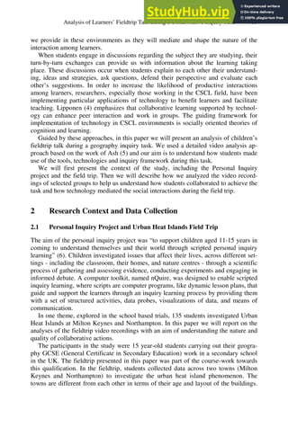 Analysis Of Learners Fieldtrip Talk During A Collaborative Inquiry Task | PDF