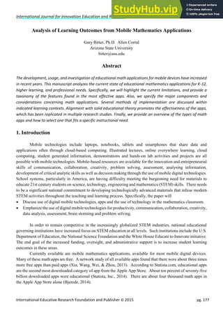 Analysis Of Learning Outcomes From Mobile Mathematics Applications | PDF