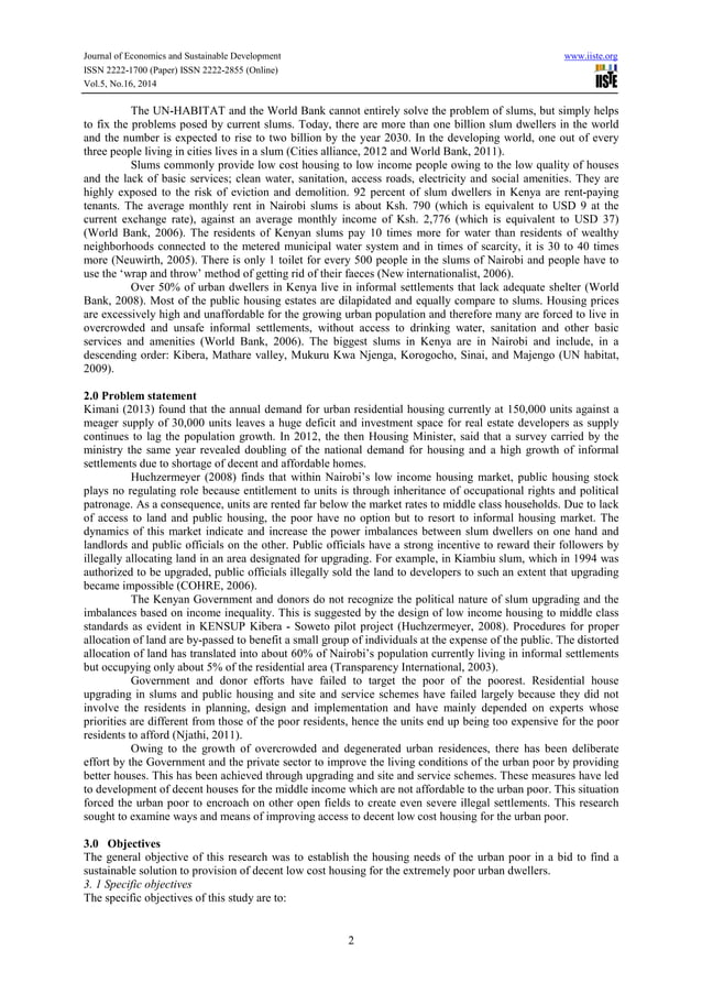 Analysis of low cost residential housing development for the urban poor ...