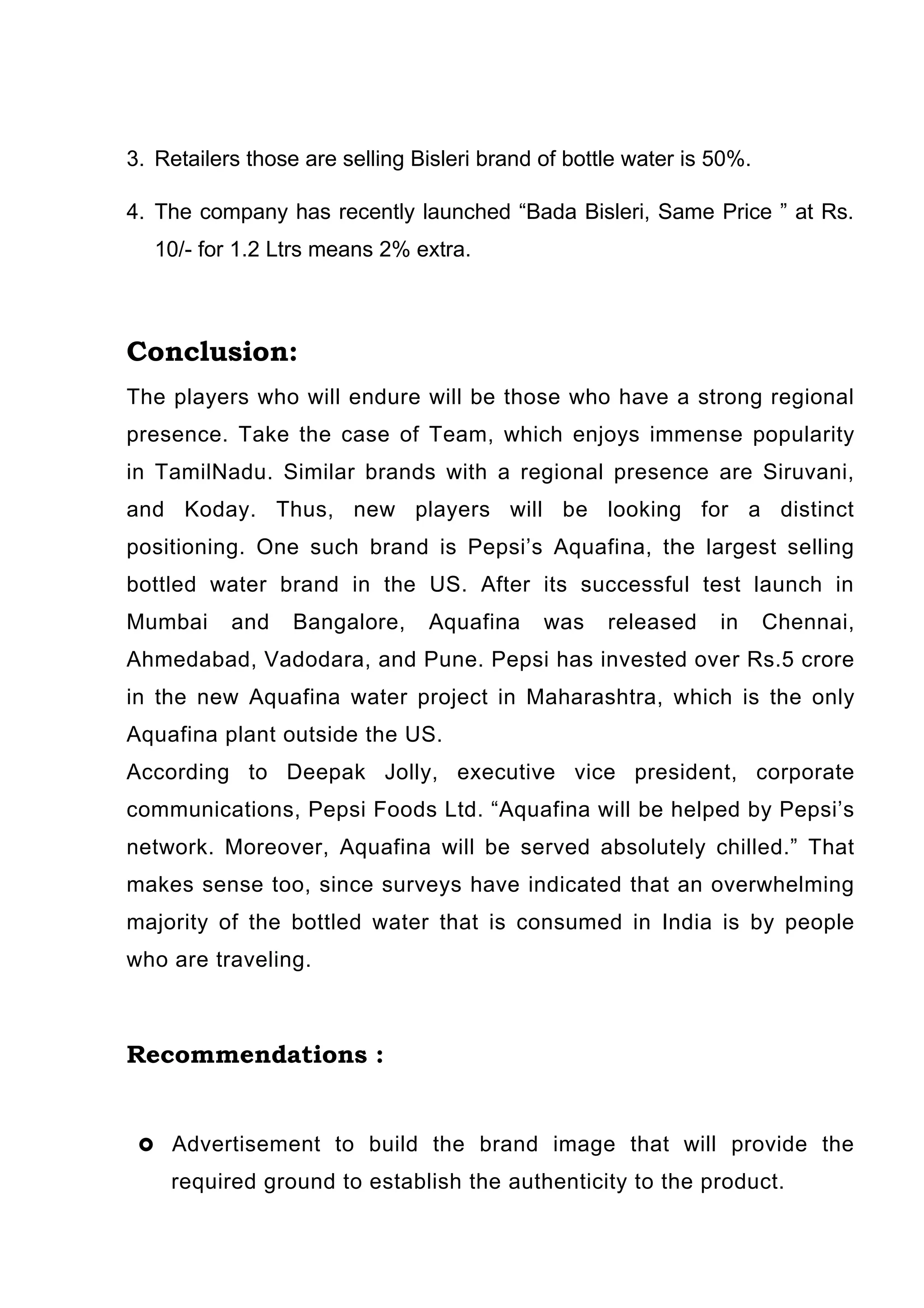 Analysis of marketing strategy of mineral water industry | DOC