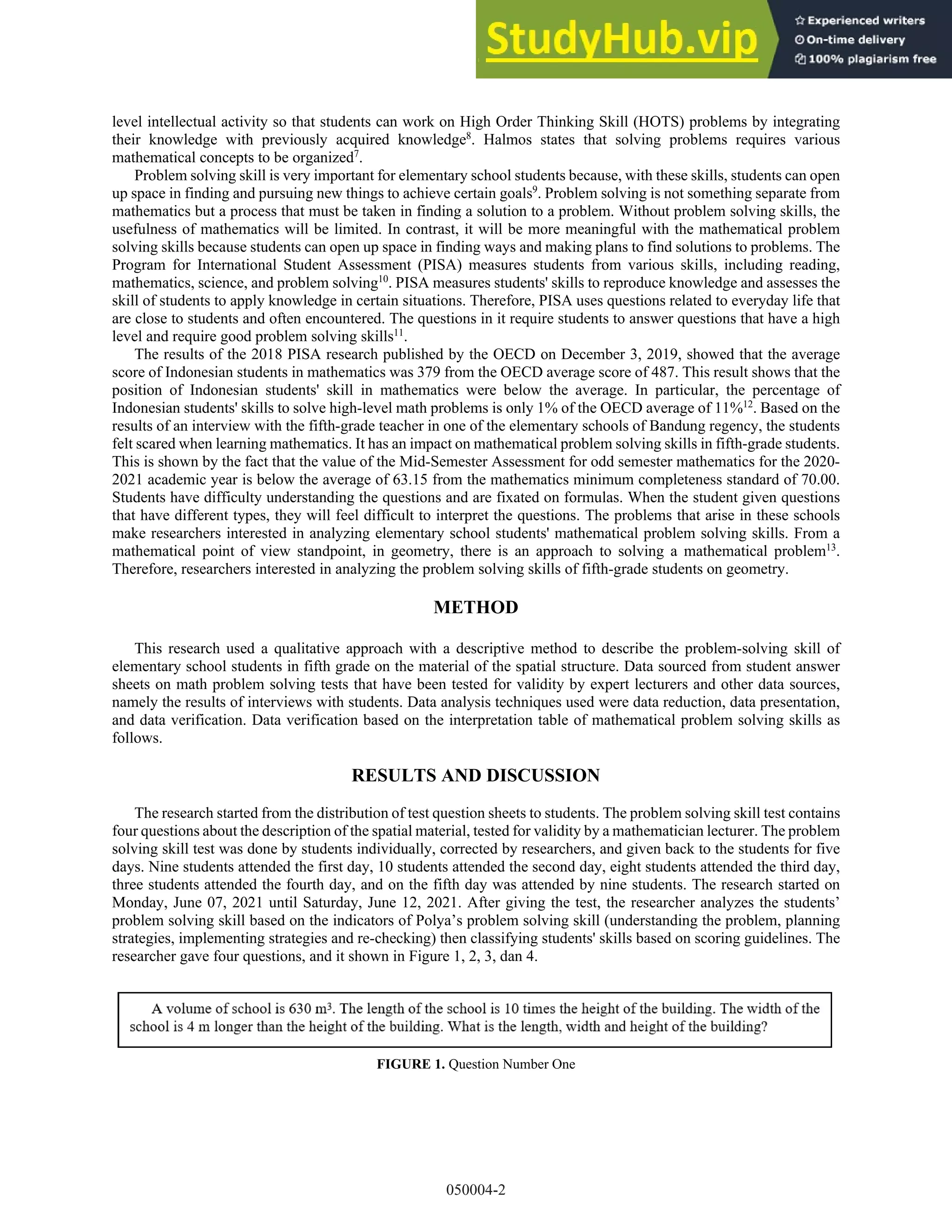 Analysis Of Mathematical Problem Solving Skill Of Fifth Grade Students On Geometry Material | PDF