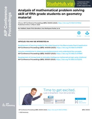 Analysis Of Mathematical Problem Solving Skill Of Fifth Grade Students ...
