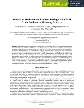 Analysis Of Mathematical Problem Solving Skill Of Fifth Grade Students On Geometry Material | PDF
