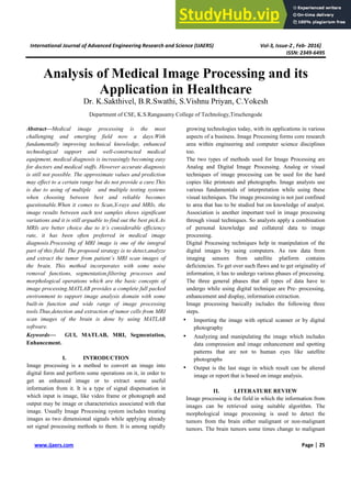 Analysis Of Medical Image Processing And Its Application In Healthcare ...